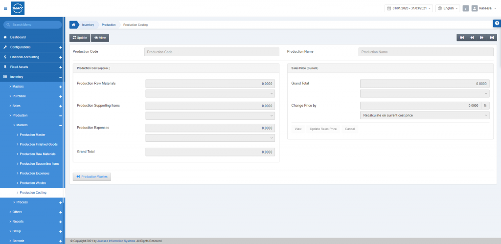 Production Costing - SMACC Accounting Software Documentation