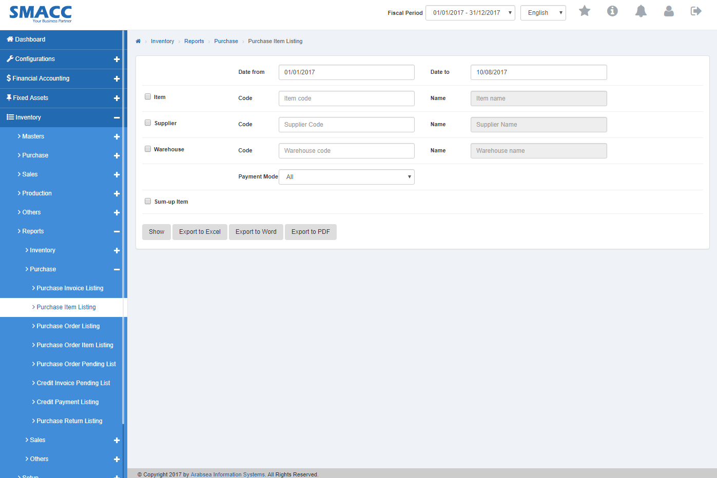 Purchase Item Listing - SMACC Accounting Software Documentation