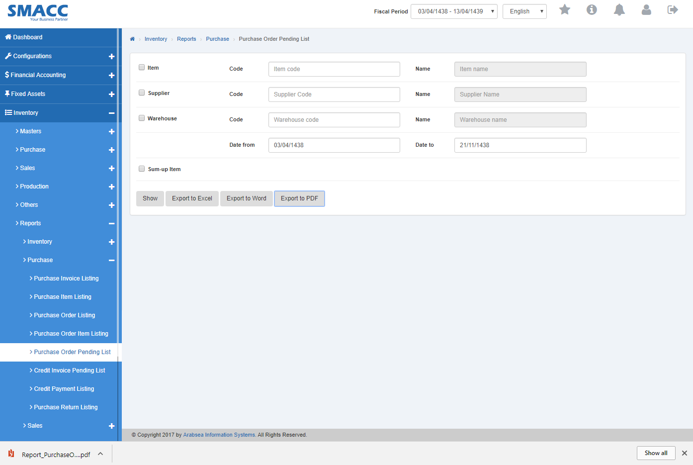 Purchase Order Pending List - SMACC Accounting Software Documentation