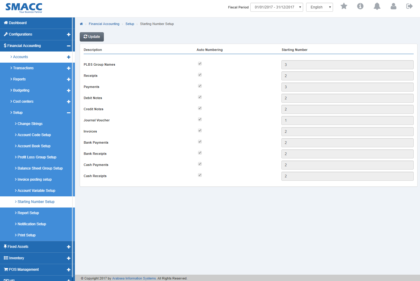 Starting Number Setup - SMACC Accounting Software Documentation