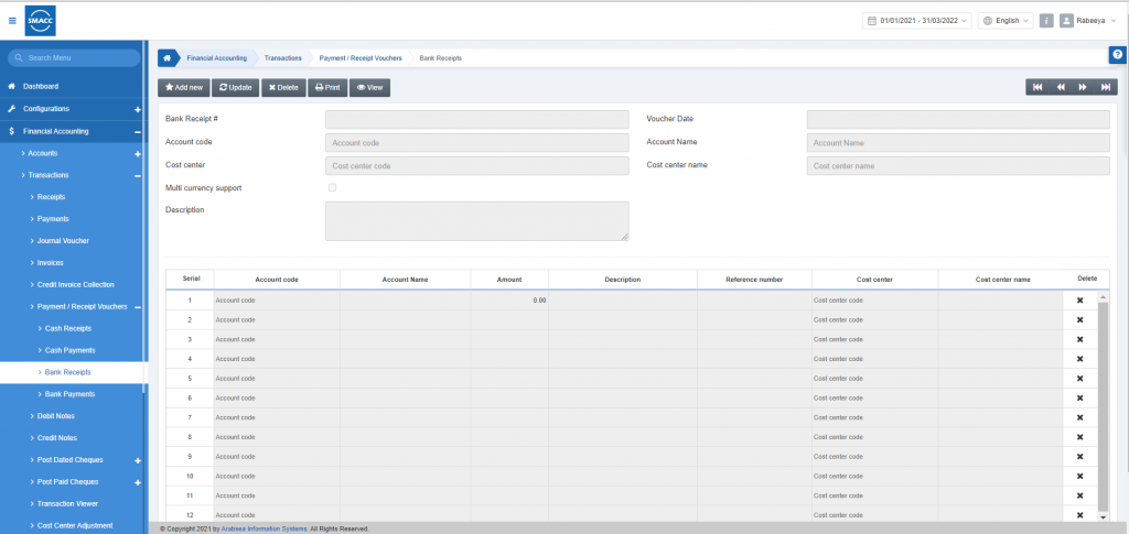 Bank Receipts - SMACC Accounting Software Documentation