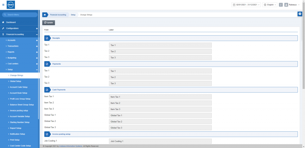 Change Strings -SMACC Accounting Software Documentation
