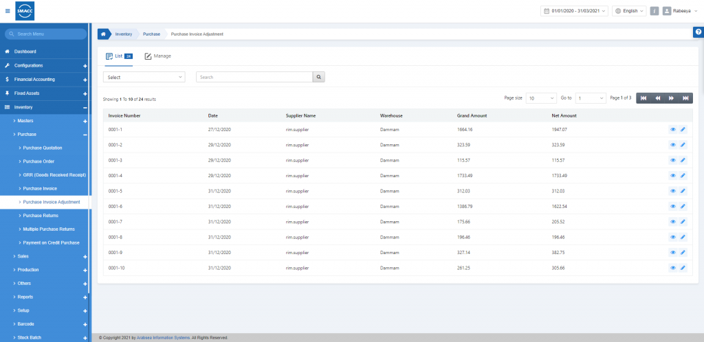 Purchase Invoice Adjustment - SMACC Accounting Software Documentation